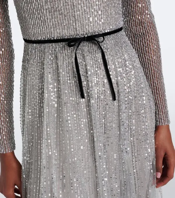Monique Lhuillier Bow-detail Sequined Tulle Gown