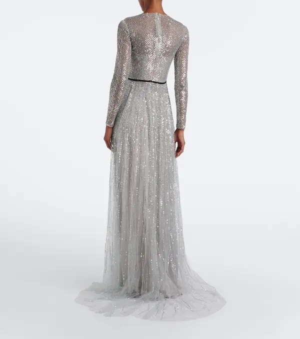 Monique Lhuillier Bow-detail Sequined Tulle Gown