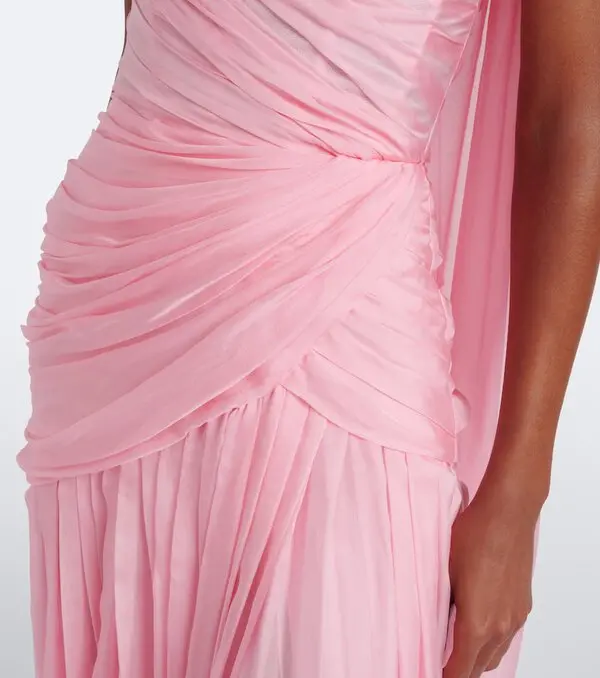 Monique Lhuillier Draped Silk Bustier Gown With Scarf Detail