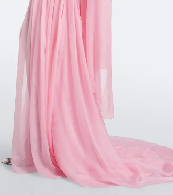 Monique Lhuillier Draped Silk Bustier Gown With Scarf Detail