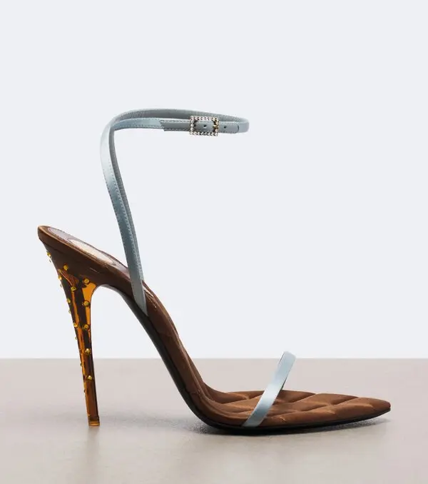 Saint Laurent Ivresse Embellished Quilted Satin Sandals