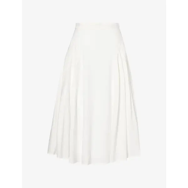 YASMINA Q Soline Pleated Linen-blend Midi-skirt - Ivory
