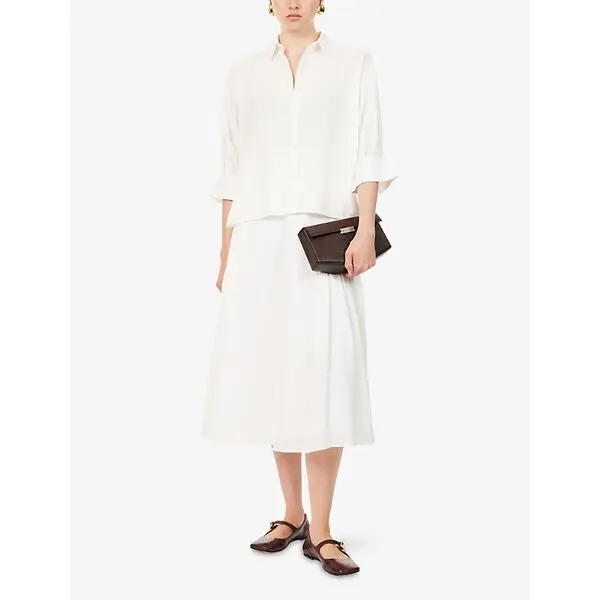 YASMINA Q Soline Pleated Linen-blend Midi Skirt
