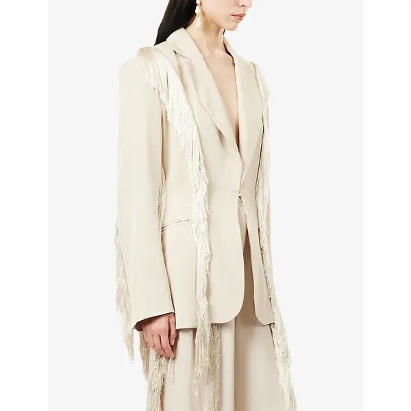REBIRTH Fringed Single-breasted Woven Blazer