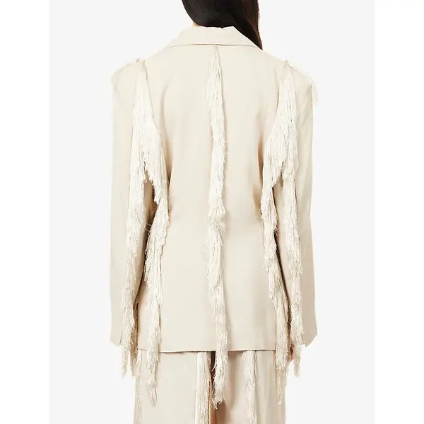 REBIRTH Fringed Single-breasted Woven Blazer