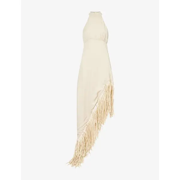 REBIRTH Fringed Asymmetric Woven Maxi Dress - Butter