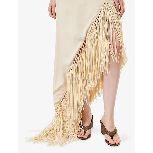 REBIRTH Fringed Asymmetric Woven Maxi Dress