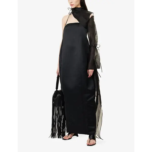 REEM ALKANHAL Half-sleeve Semi-sheer Silk Bolero Top