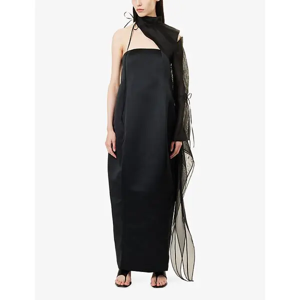 REEM ALKANHAL Half-sleeve Semi-sheer Silk Bolero Top