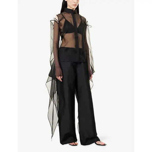 REEM ALKANHAL Detachable Sleeve Silk Shirt