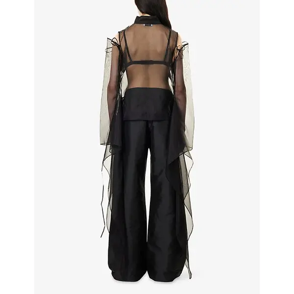 REEM ALKANHAL Detachable Sleeve Silk Shirt