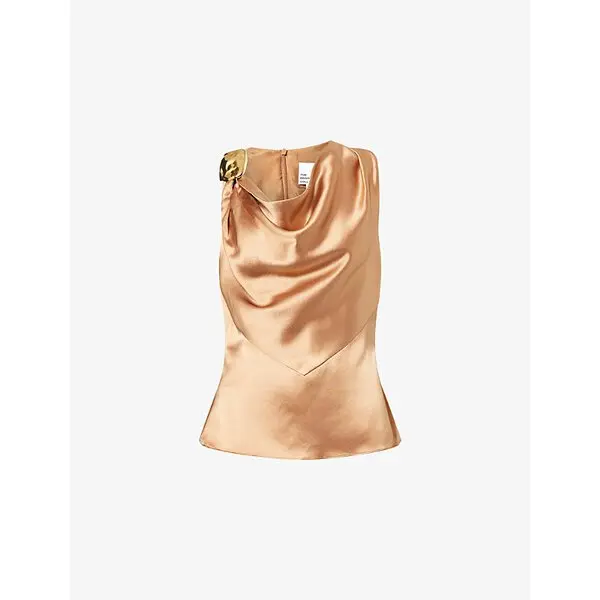 THE DROPPED COLLECTION Cowl Neck Sleeveless Silk Top - Camel
