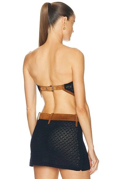 Miu Miu Cotton Crochet Pelle Top With Calfskin Trim