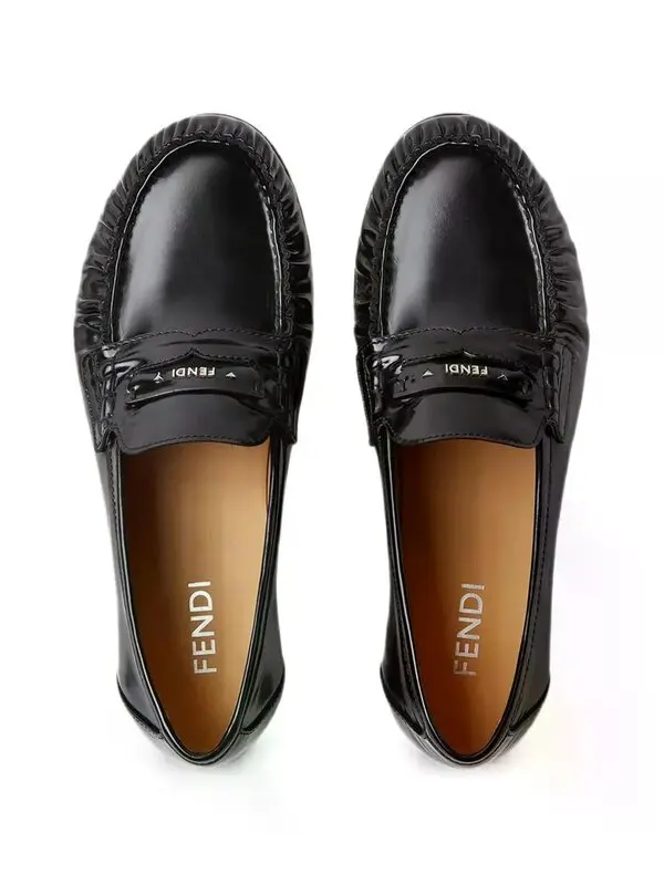Fendi Scrunch Ruched Leather Loafers