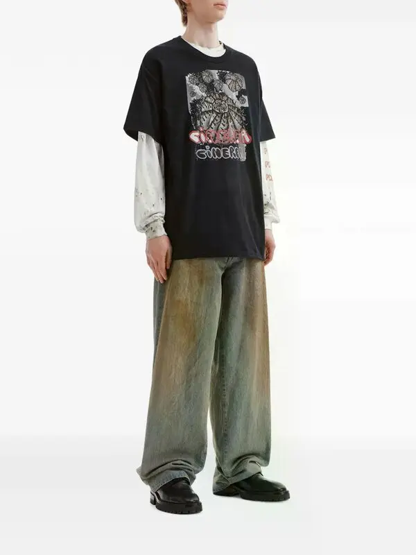 WESTFALL Graphic-print Layered-sleeve T-shirt - Black