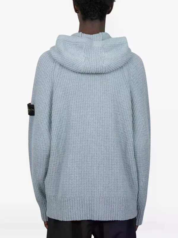 Stone Island Full Rib Cotton Bouclé Hooded Zip-up Jumper - Grey