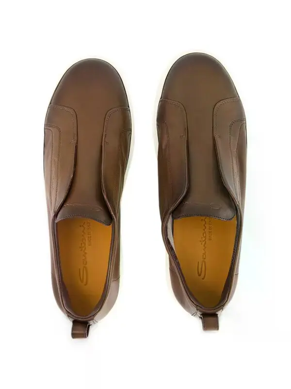 Santoni Cleanic Leather Slip-on Sneakers - Brown