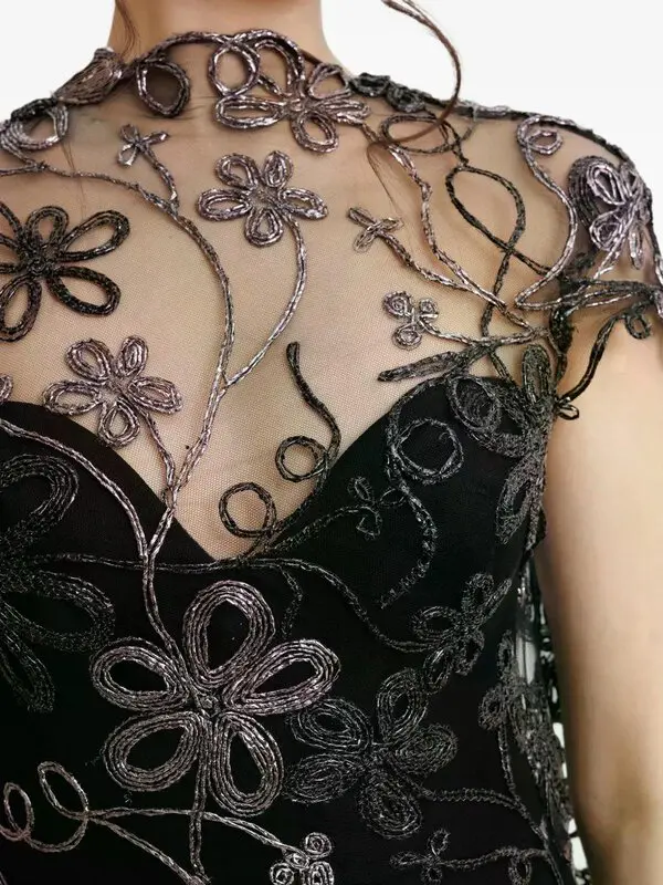 GEMY MAALOUF Cape-back Floral-embroidered Gown