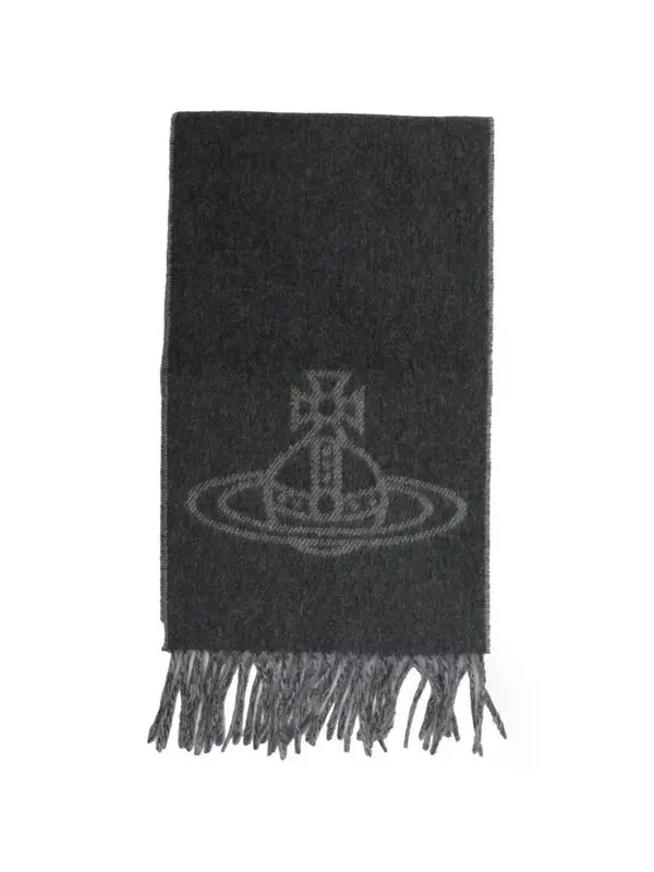 VIVIENNE WESTWOOD Orb-logo Fringed Scarf - Grey