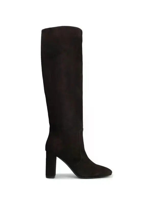 VIA ROMA 15 Suede Almond Toe Block Heel Boots