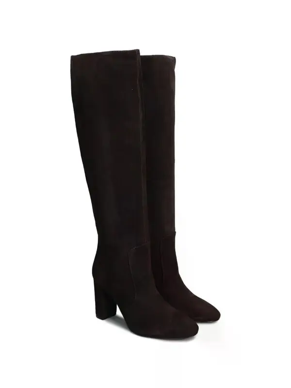 VIA ROMA 15 Suede Almond Toe Block Heel Boots