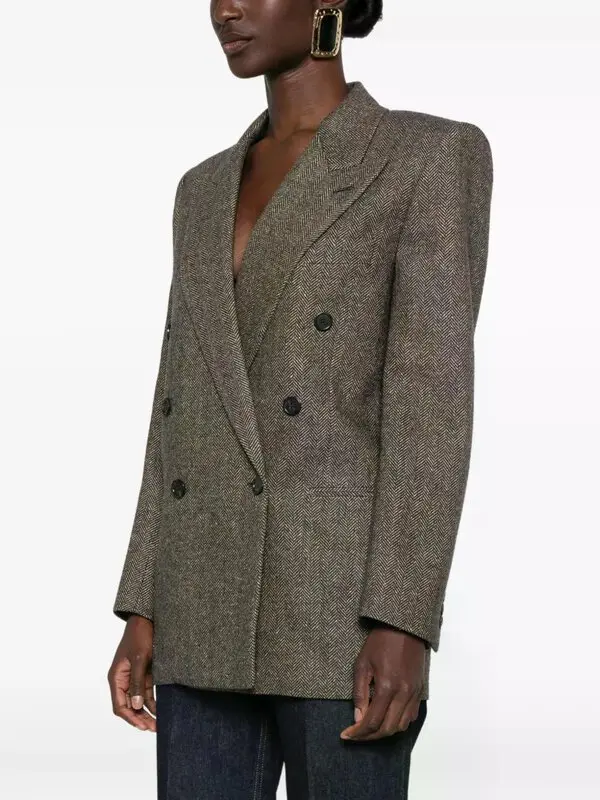 Saint Laurent Herringbone-pattern Double-breasted Blazer