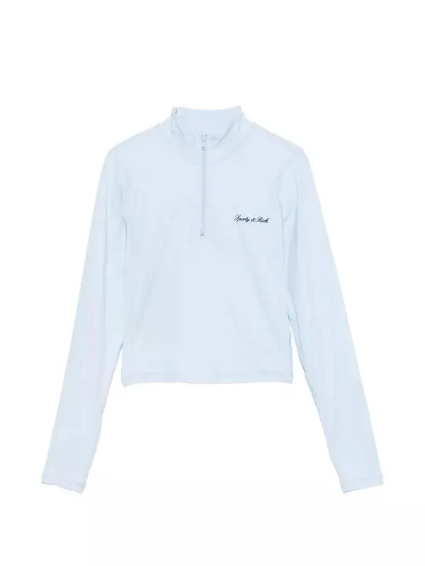 SPORTY & RICH Logo-print Quarter-zip Top - Blue