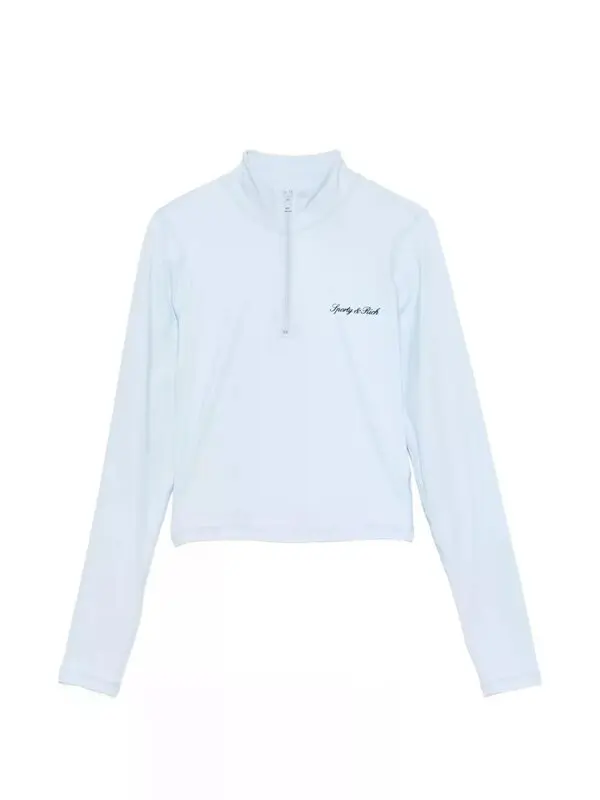 SPORTY & RICH Logo-print Quarter-zip Top - Blue