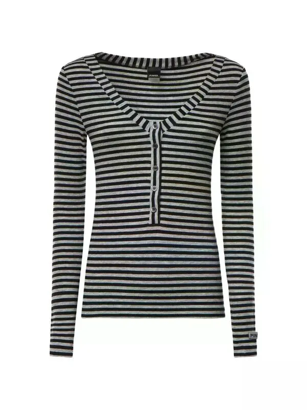 Pinko Striped Button-front Long-sleeve T-shirt - Grey