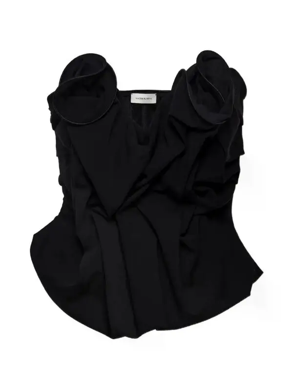 Magda Butrym Floral Appliqué Draped Corset Top - Black