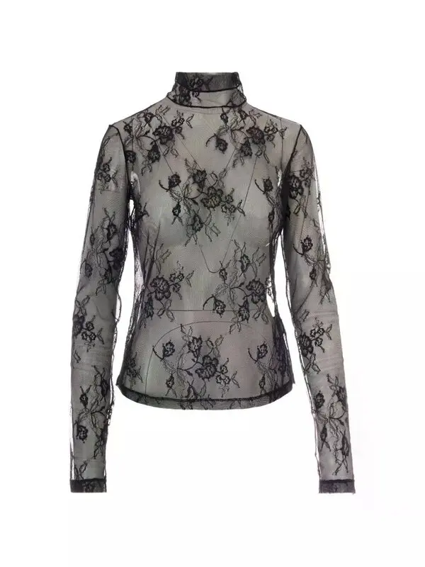 Patrizia Pepe Lace-overlay High-neck Top - Black