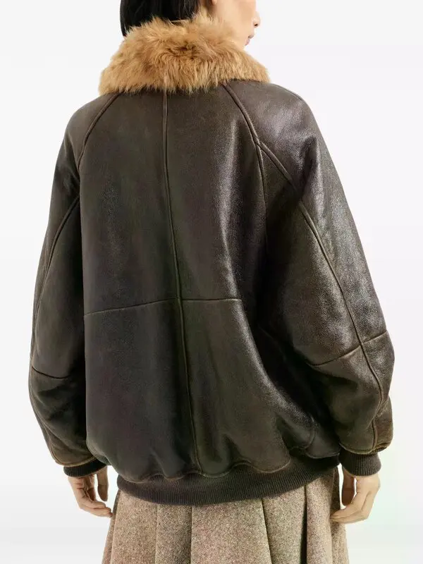 Brunello Cucinelli Vintage-effect Shearling Bomber Jacket With Shiny Zipper Pull