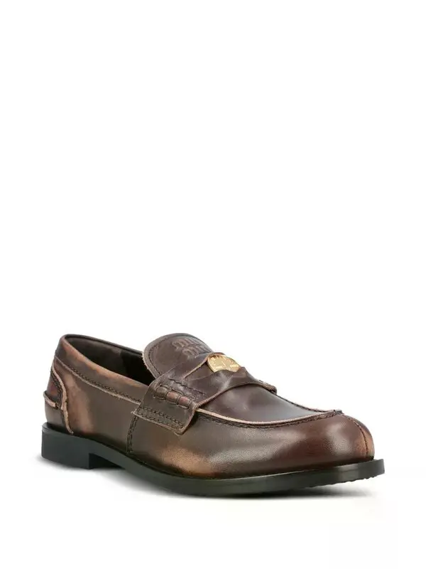 Miu Miu Coin-detail Burnished-leather Loafers