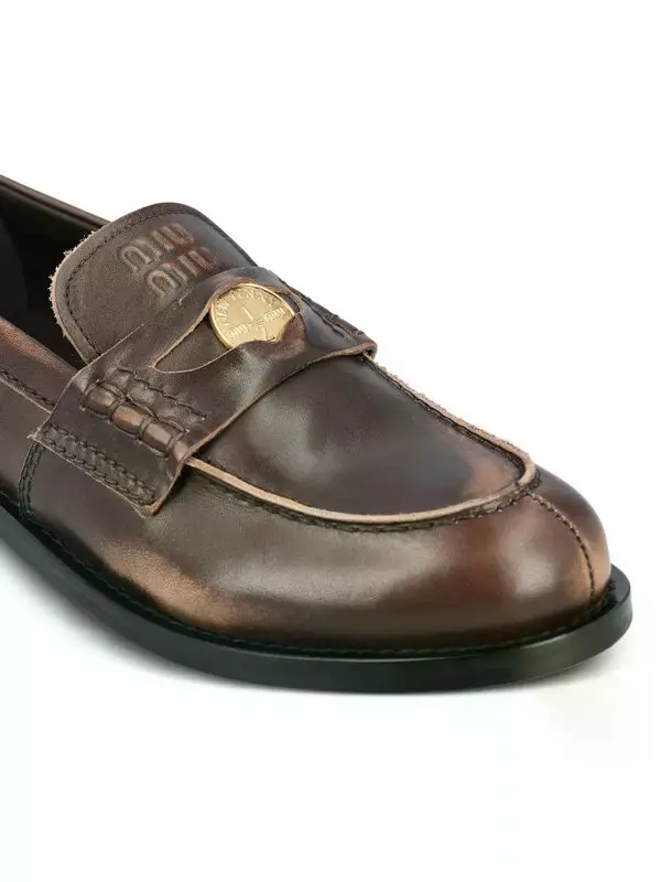 Miu Miu Coin-detail Burnished-leather Loafers