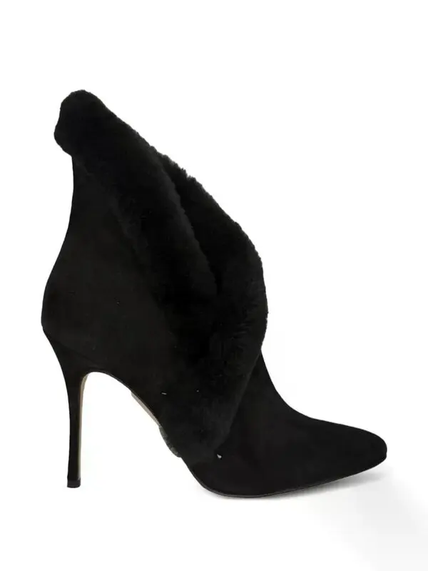 Manolo Blahnik Suede Shearling Trim Ankle Boots - Black