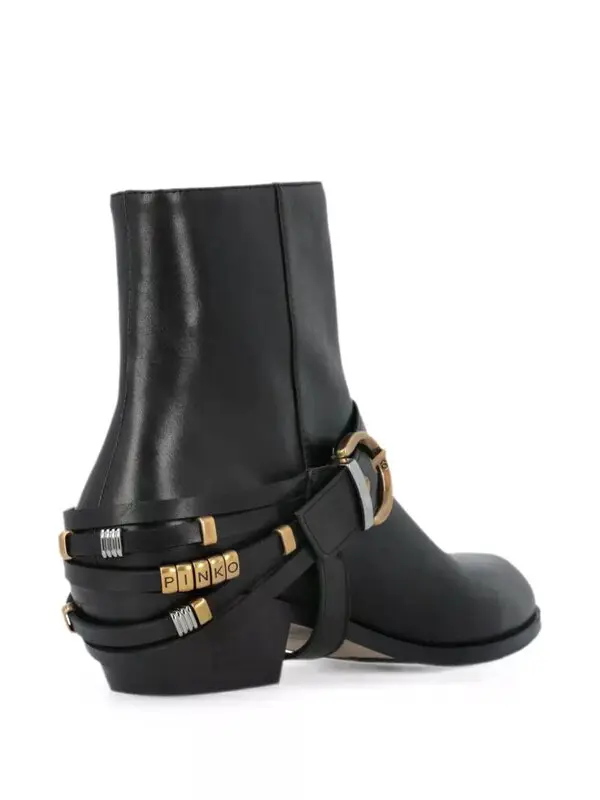Pinko Buckle-detail Leather Ankle Boots