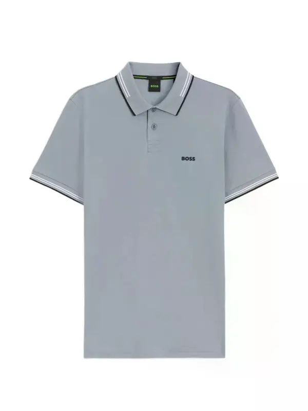 BOSS Stretch-cotton Slim-fit Polo Shirt With Branding And Stripes - Grey