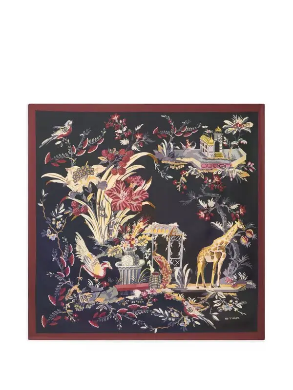 Etro Silk Twill Scarf With Floral Paisley Motif - Blue
