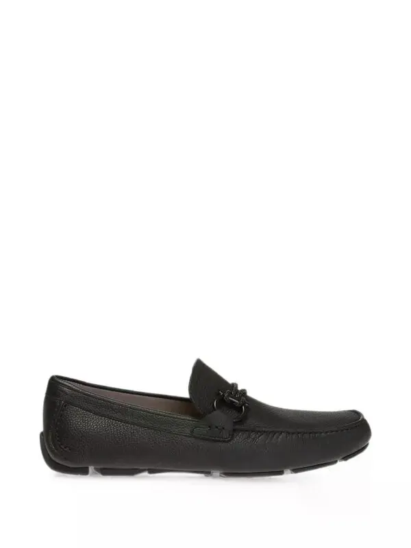 FERRAGAMO Gancini Pebbled Leather Loafers - Black