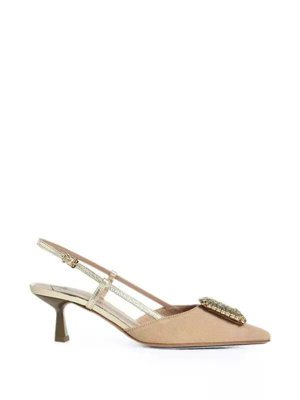 Roberto Festa Ingrid Rhinestone-embellished Squared-toe Slingback Heeled Pumps - Neutrals