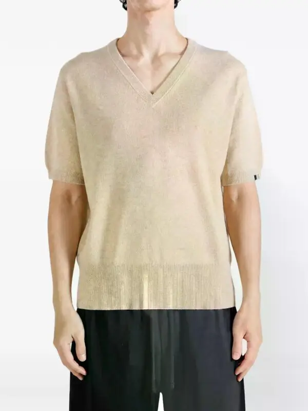 Extreme Cashmere N°490 Martina Short-sleeve V-neck Sweater - Neutrals
