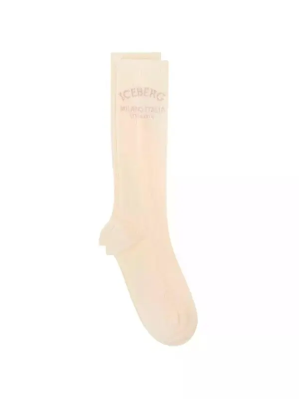 Iceberg Logo Intarsia Ribbed Socks - Neutrals