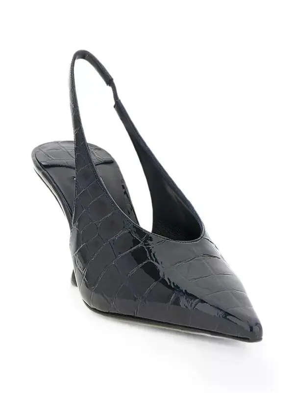 JIMMY CHOO Isa 80 Marine Shiny Croc-embossed Leather Slingbacks