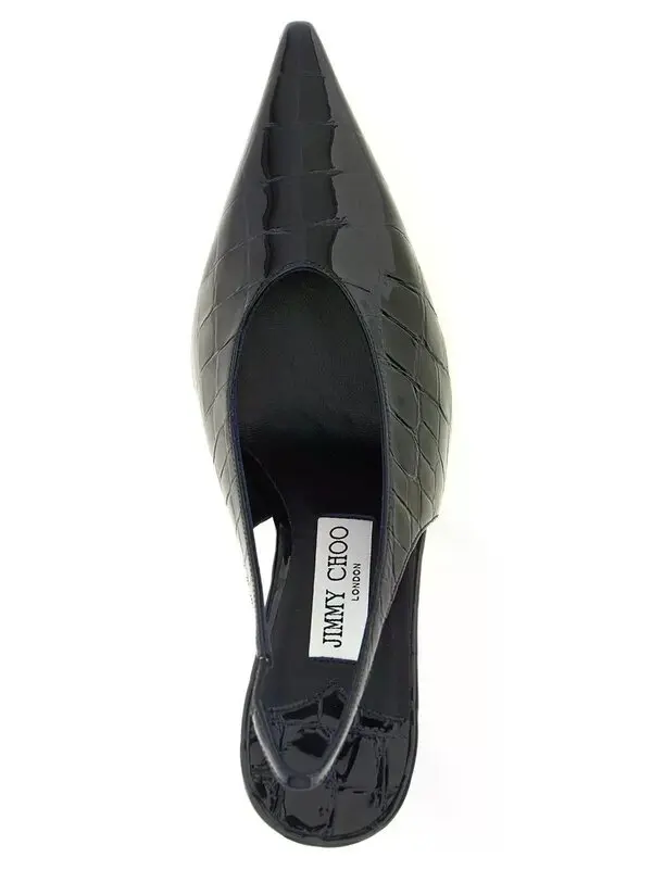 JIMMY CHOO Isa 80 Marine Shiny Croc-embossed Leather Slingbacks