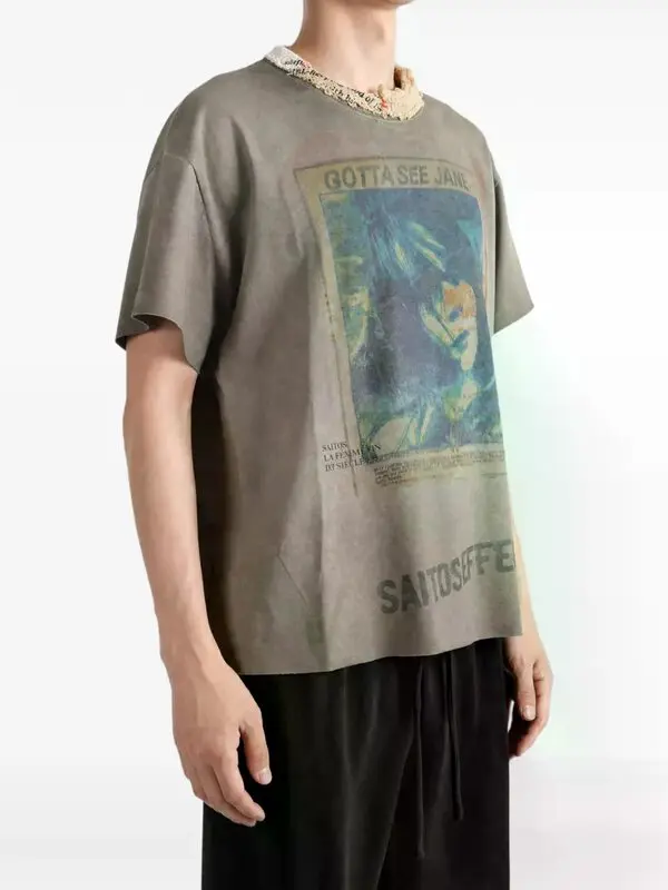 SAITOS See Jane Graphic-print Distressed-neck T-shirt