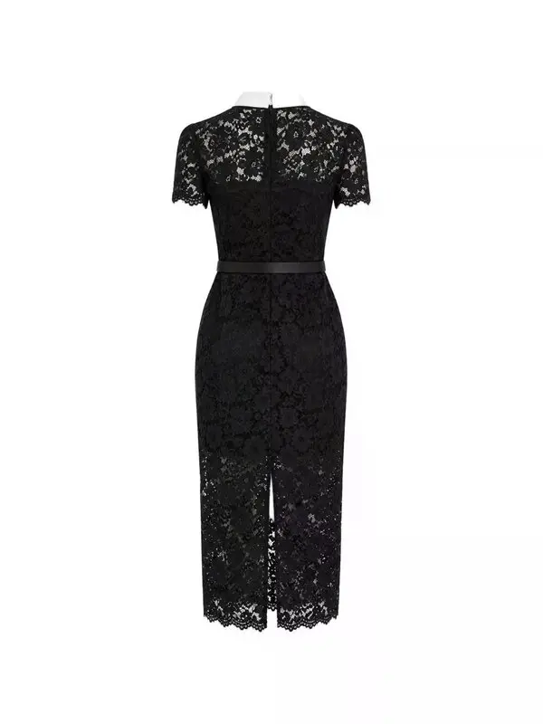 SELF-PORTRAIT Lace Contrast-collar Midi Dress - Black