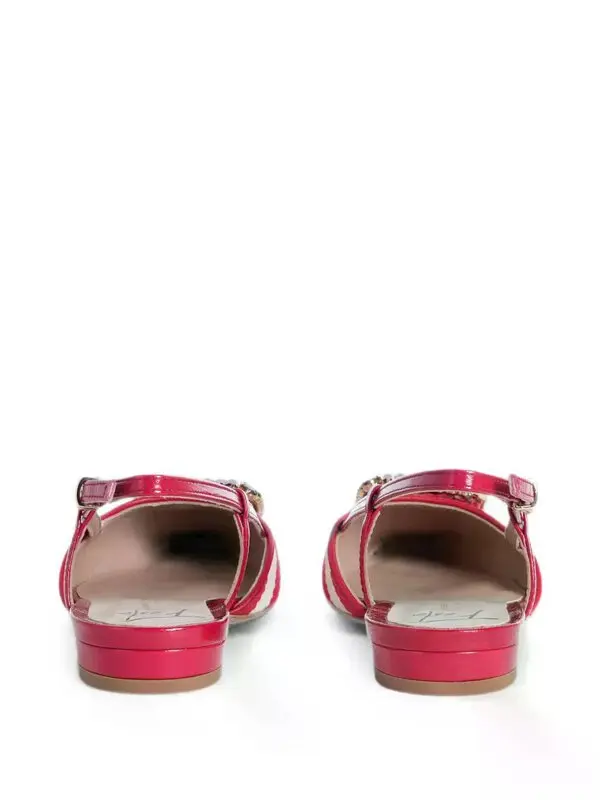 Roberto Festa Mimma Striped Slingback Flat Pumps With Rhinestone Embellishment