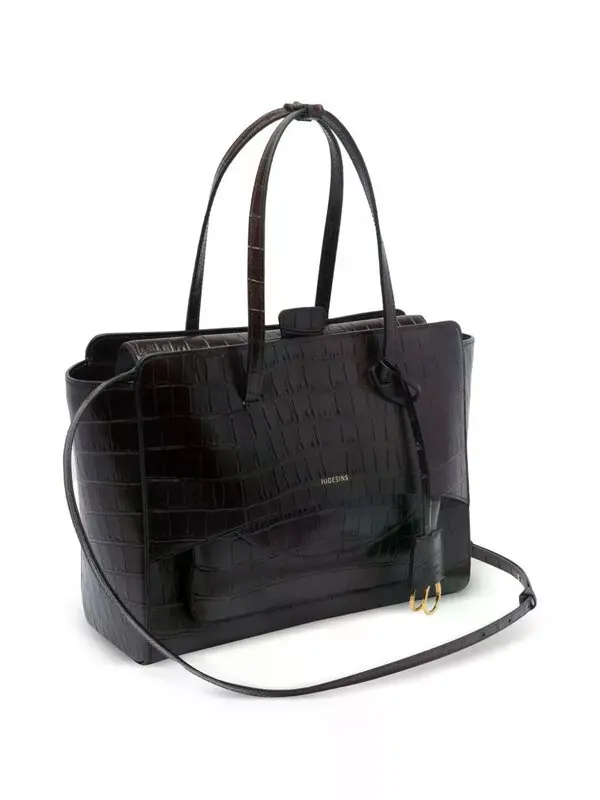 HIDESINS Medium Flap Croc-effect Patent Leather Tote Bag - Brown