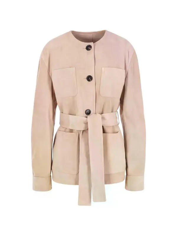 Max Mara Belted Suede Jacket Beige