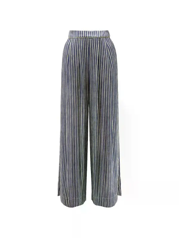 BYE FIRENZE Stripe Print Pleated Wide Leg Trousers